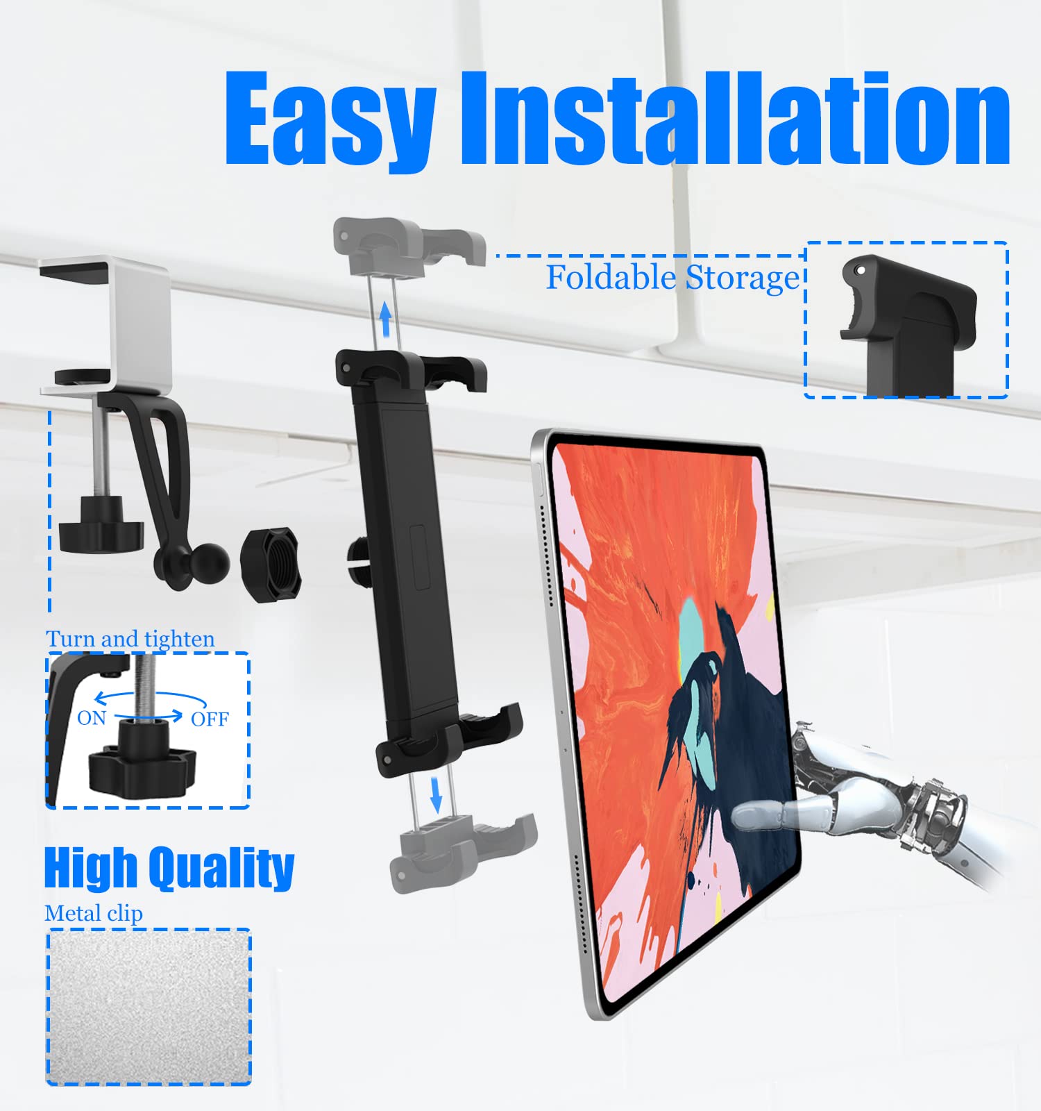 Charchendo Kitchen Tablet Mount, Universal Cabinet Tablet Phone Holder Clamp Stand and 360° Adjustable Compatible with iPad Pro 12.9 11 10.5, Air Mini, Samsung Tab and All 5.5-12.9 inch Devices