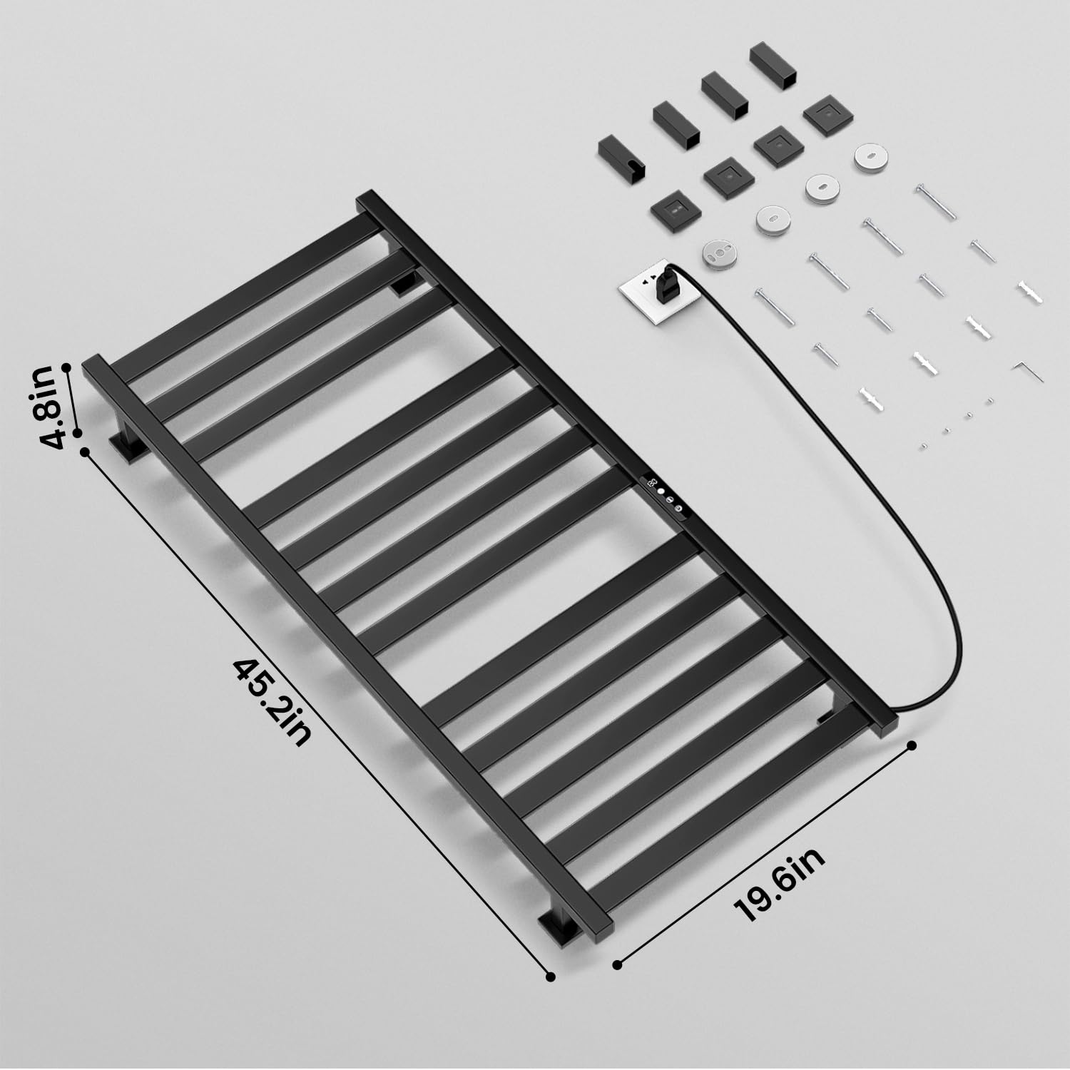 Colliford Towel Warmer,Stainless Steel Towel Warmer Rack for Bathroom -12 Bars Wall Mounted Towel Heater with Intelligent Touch Screen Timer, Hard Wired/Plug-in, Black