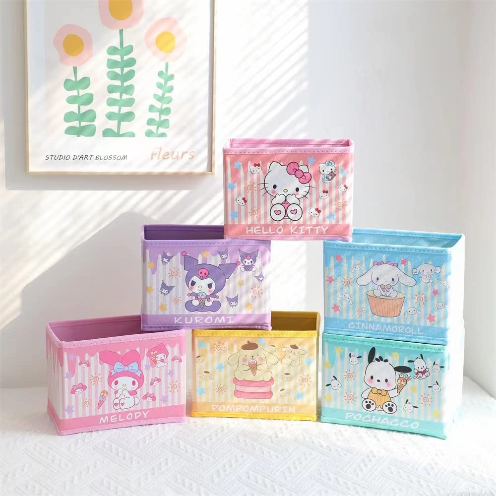 Bliqlriy Kawaii Collapsible Storage Bin, Cute Storage Box Foldable Baskets Office Desk Organizer Cute Room Decor