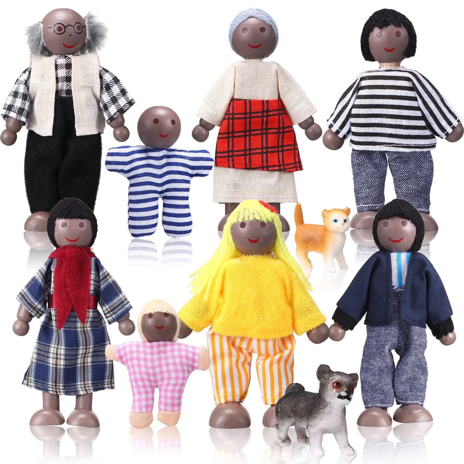 Skylety 10 Pcs Wooden Dollhouse Set of Mini People Figures Dolls Wooden Doll Pretend Play Figures Accessories for Pretend Dollhouse Toy(Stylish Style)