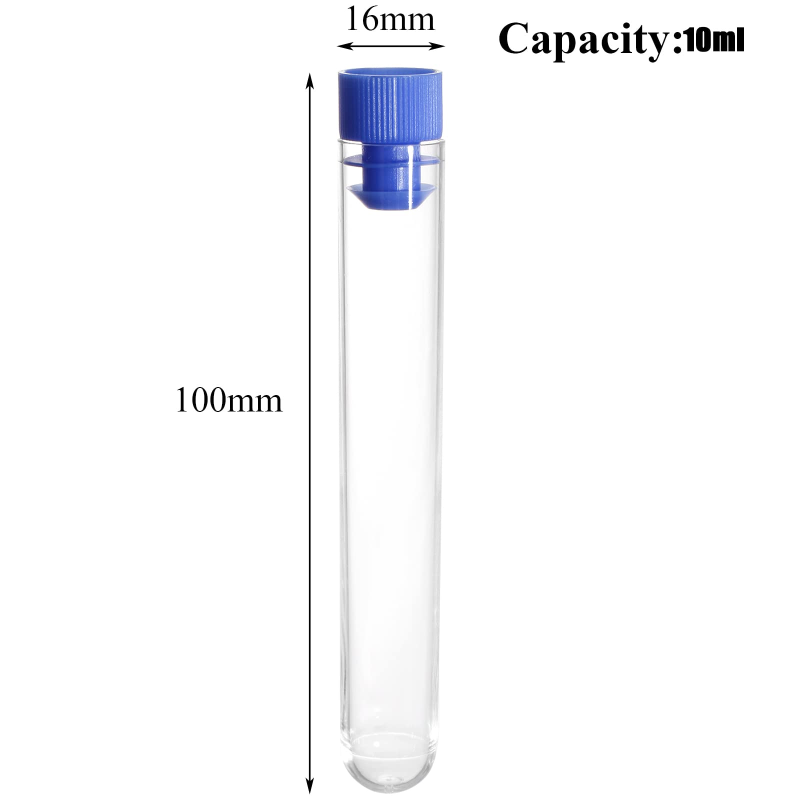 Coloch 200 Pack 10ML Plastic Test Tubes with Blue Caps, 16x100mm Clear Vials Container Sample Tubes for Scientific Experiments, Seed, Beads, Powder,Spice, Liquid, Party Supplies