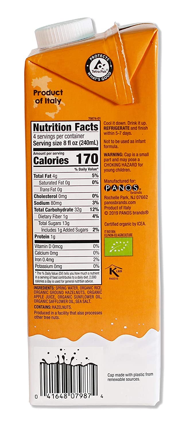 Better Than Milk Organic Rice Milk Unsweetened Hazelnut - Dairy-Free Vegan Friendly, Non GMO Certified,33.8 Fl.Oz