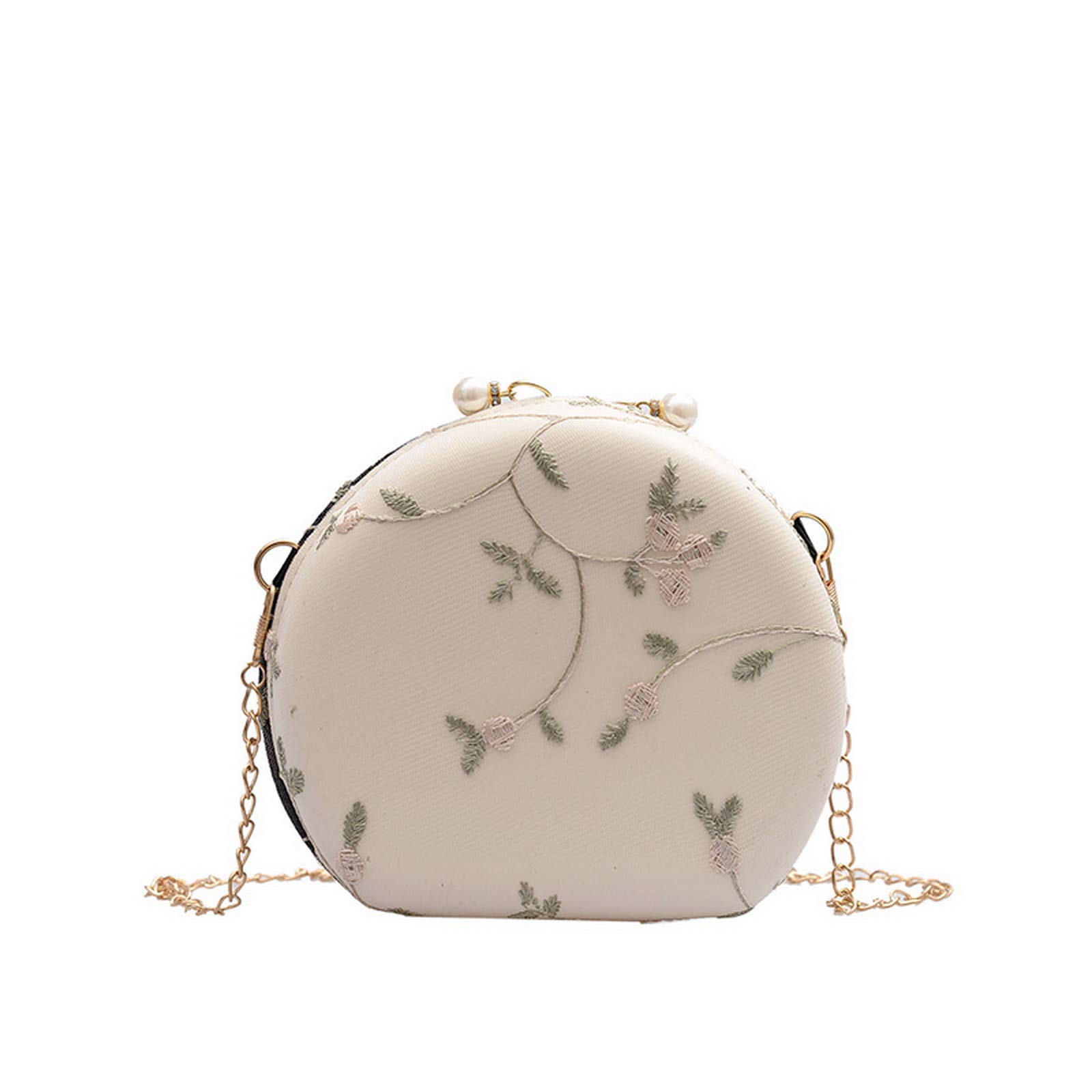 Little Bear Family Womens Circle Shoulder Bags Cell Phone Wallet Canteen Bag Flower Embroidered Bag