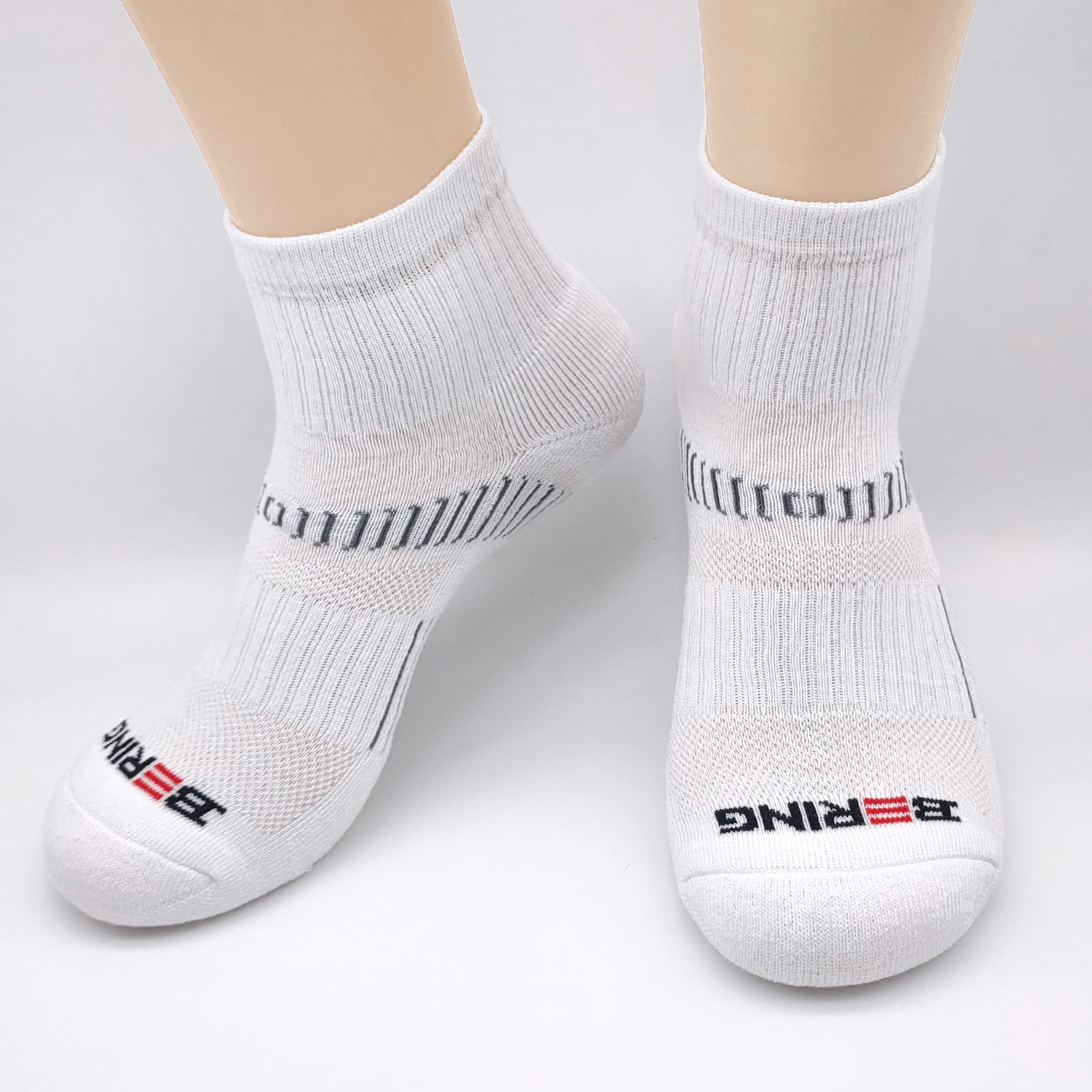 BERING Men's Ankle Athletic Cushioned Quarter Socks, White, Size 9-12, 6 Pairs