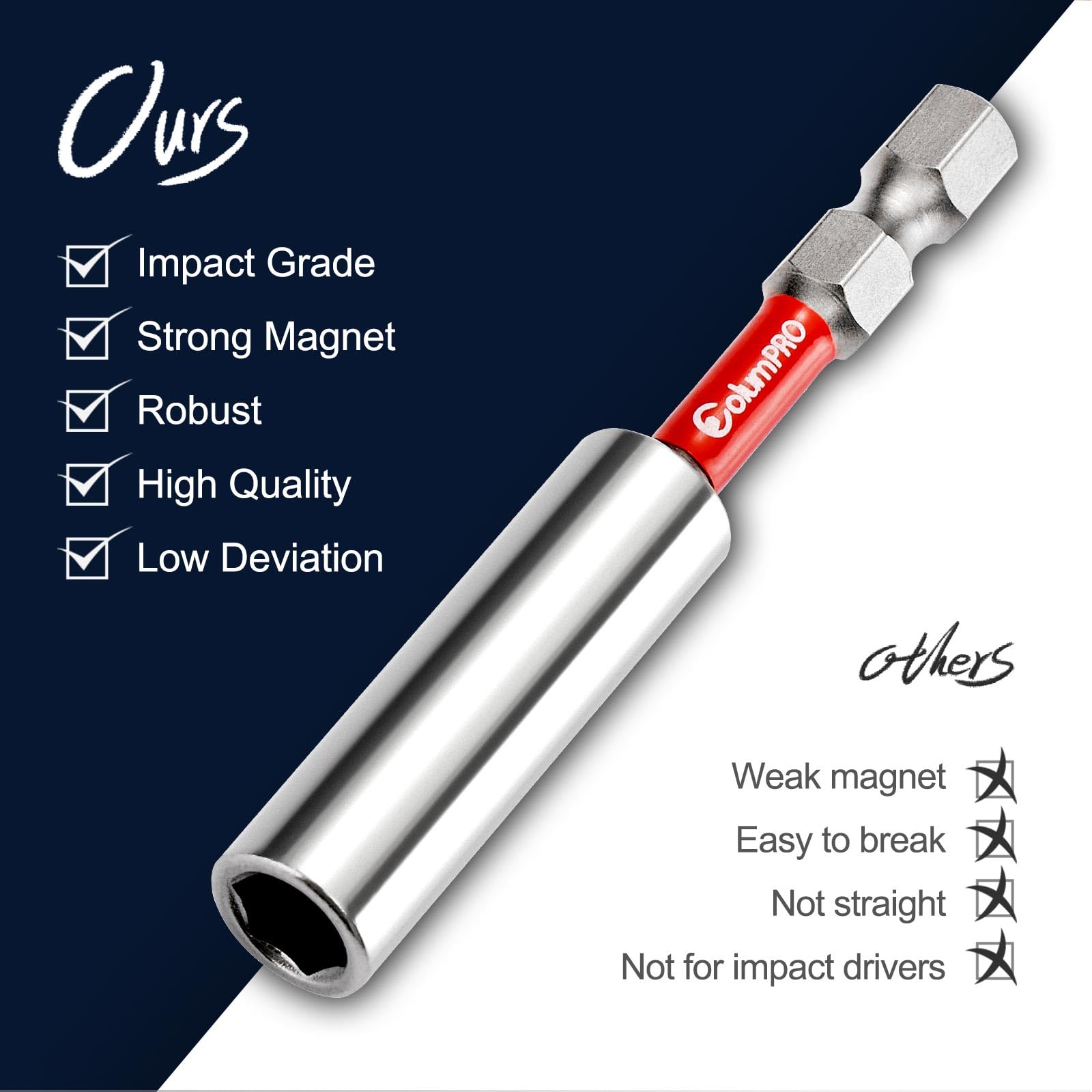 ColumPRO 6PCS Magnetic Impact Bit Holder,1/4" Hex Shank S2 Steel Magnetic Drill Bit Extension Holder,Straight Without Bending Screwdriver Bit Extender, 2.6", 4", 6" Extensions