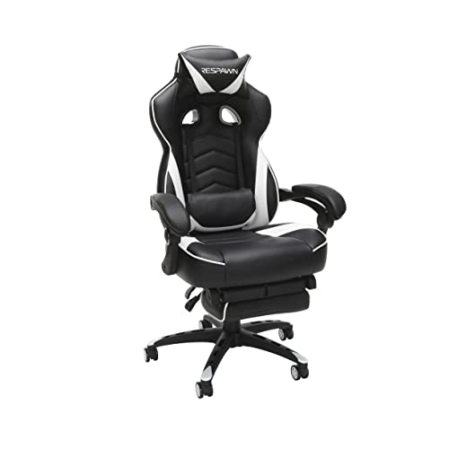 RESPAWN 110 Ergonomic Gaming Chair with Footrest Recliner - Racing Style High Back PC Computer Desk Office Chair - 360 Swivel, Adjustable Lumbar Support, Headrest Pillow, Padded Armrests - 2019 White