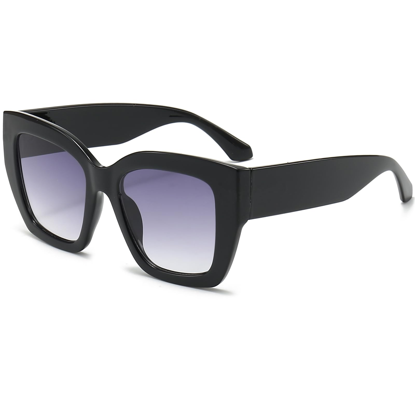 BRMHDY Oversized Square Sunglasses for Women Thick Fashion Big Frame Sunnies Trendy UV400 Black Shades (Black/Grey Gradient), MM