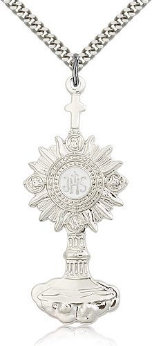 bliss Sterling Silver Monstrance Pendant Medal, 2 1/8 Inch
