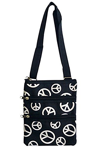 JChronicles Women's 9 inch Crossbody Purse Bag (Peace Sign BK/WH)
