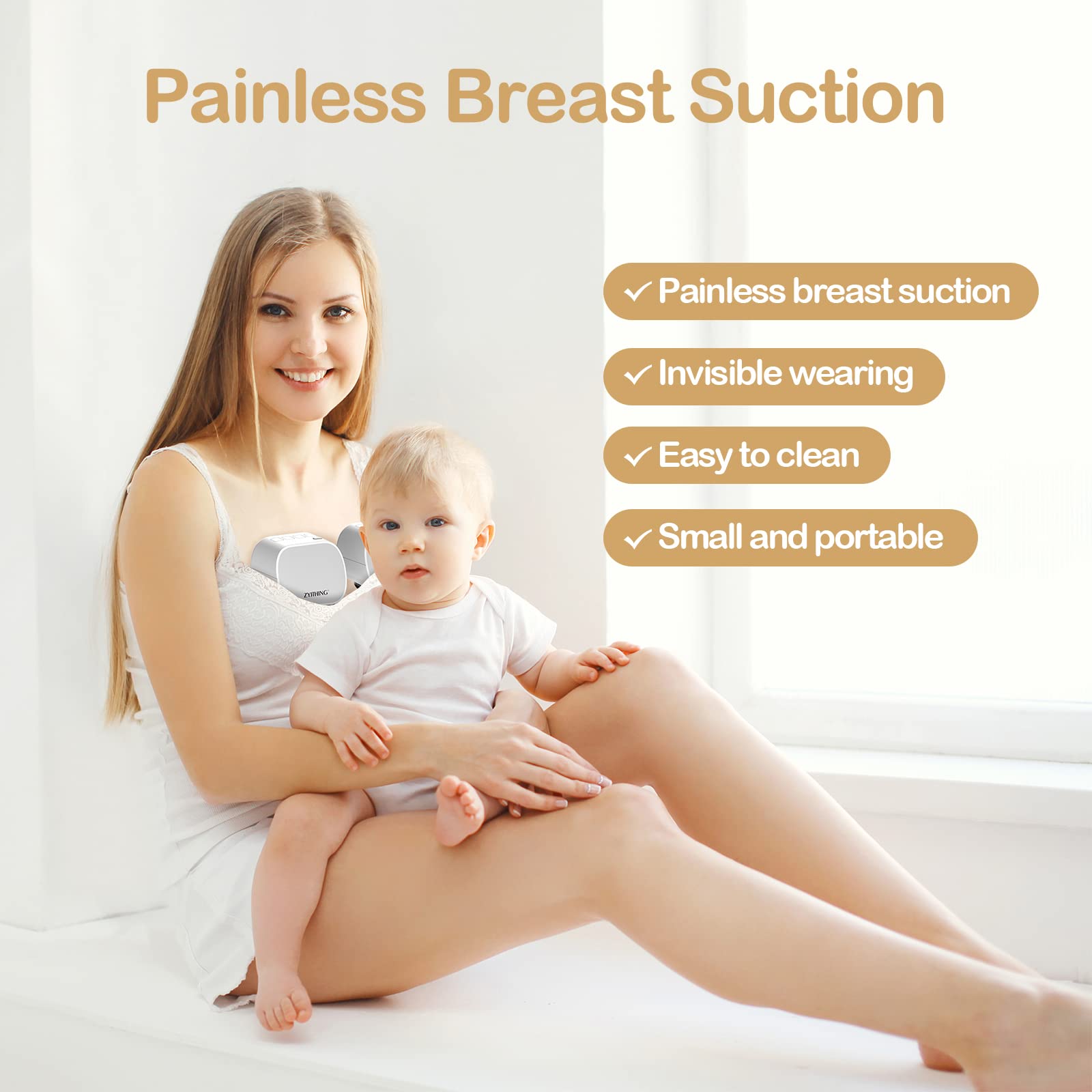Breast Pump,Wearable Breast Pump,Breast Pump Hands Free,Hands Free Breast Pump,Low Noise,Painless Massage and Breast Suction 2Modes,5Levels Electric Breast Pump Portable,24mm Flange