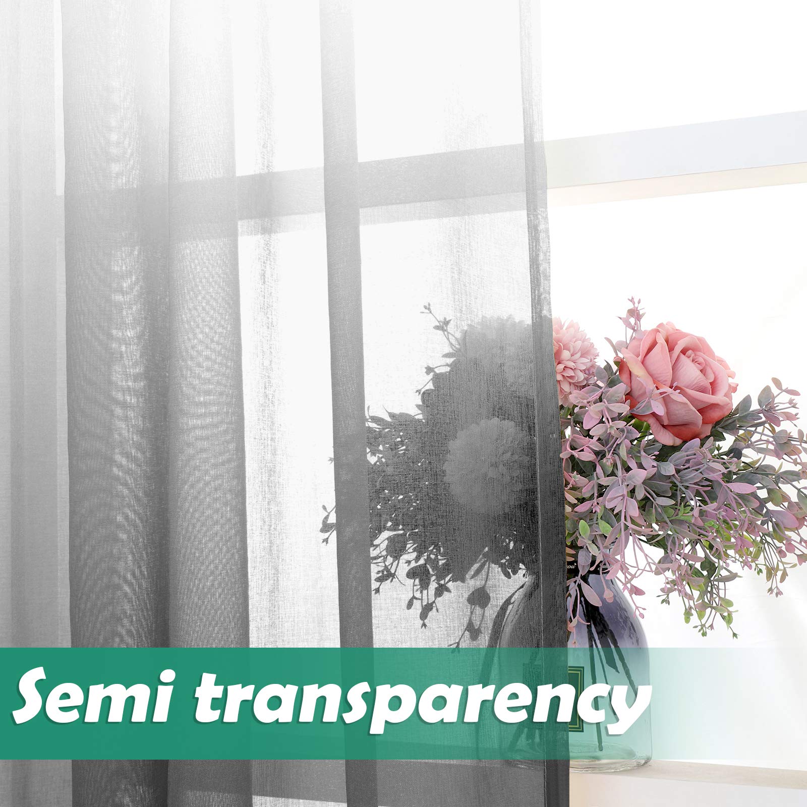 BGment Faux Linen Ombre Sheer Window Curtains for Living Room, Grommet Linear Gradient Light Filtering Semi Voile Sheer Curtain Panels for Kids Room, Set 2 Panels (Each 52 x 72 Inch, Grey)