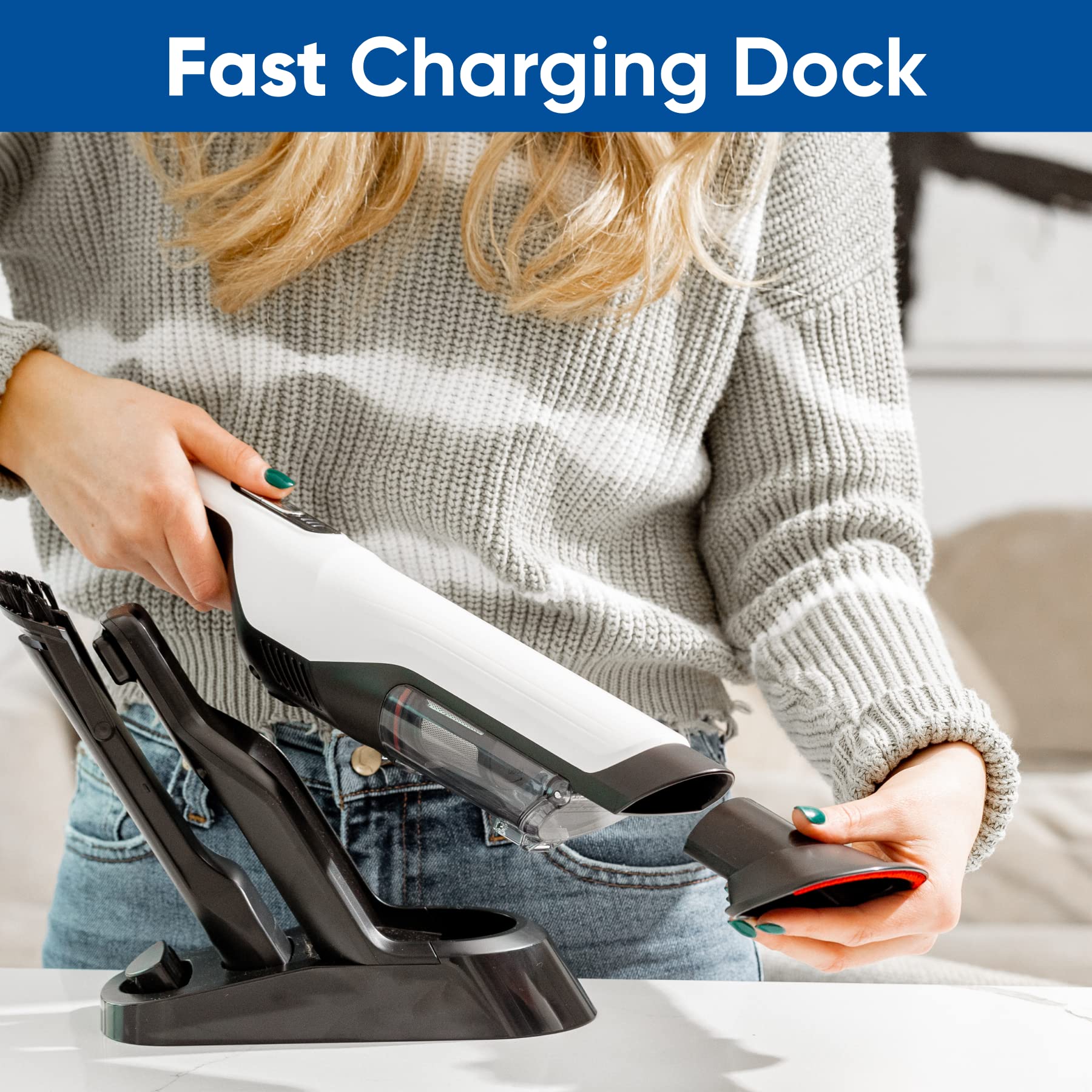 BRITECH Cordless Lightweight Stick Vacuum Cleaner, 300W Motor for Powerful Suction 40min Runtime, LED Display Screen & Headlights, Great for Carpet Cleaner, Hardwood Floor & Pet Hair (Red)