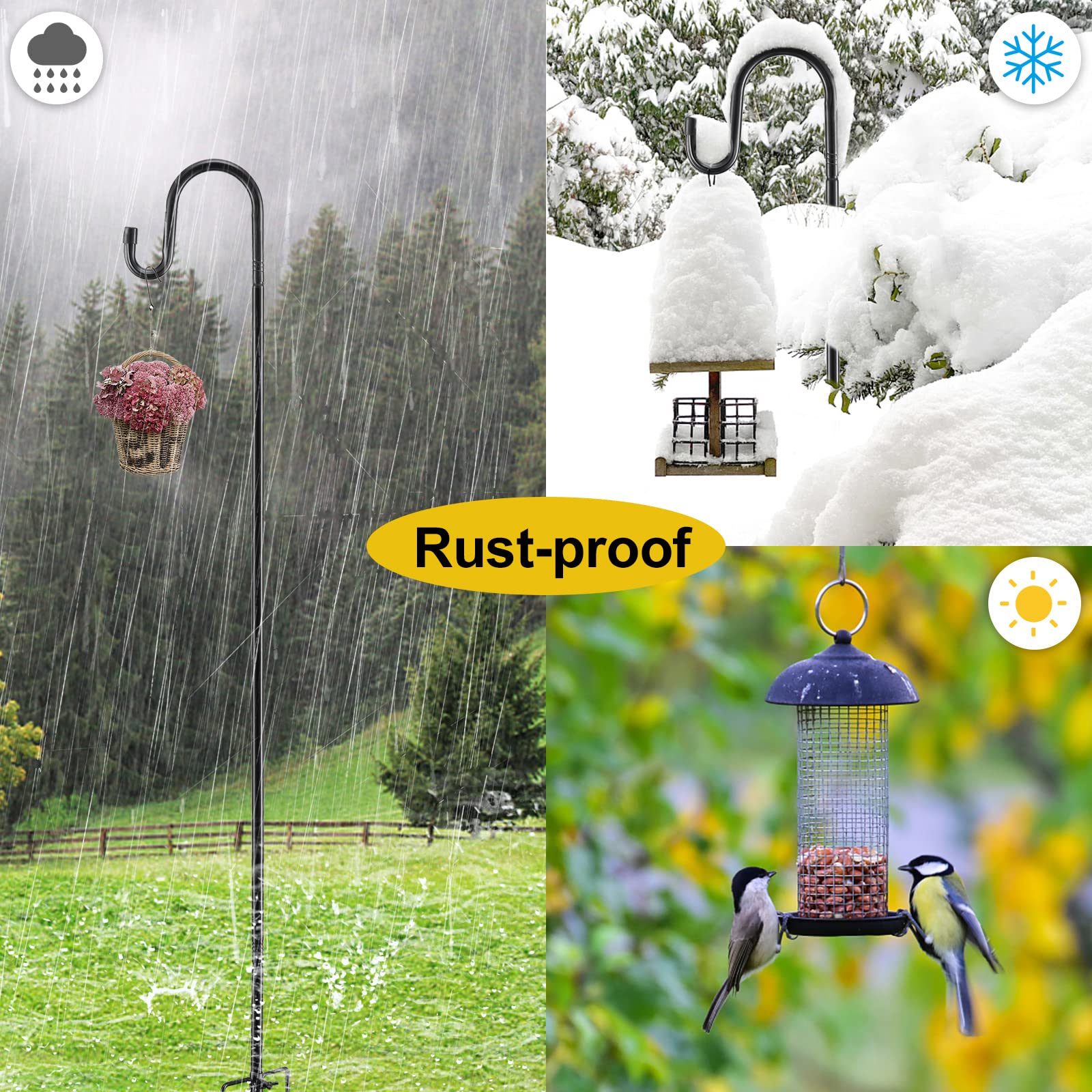 COCONUT Shepherds Hook for Outside, 62 Inch Adjustable Bird Feeder Pole with 5 Prong Base, Garden Hanger Stand for Hummingbird Feeder, Wind Chime, Lantern