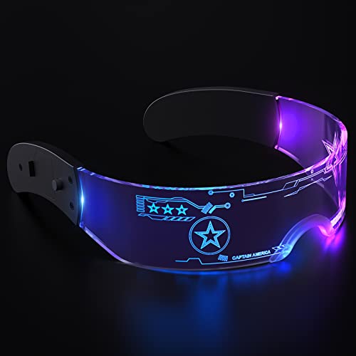 LEORFI Light Up Glasses LED Visor - Luminous Rave Glasses Cyberpunk Futuristic LED Glasses for Adults Cosplay Halloween Party Bar (7 Colors 4 Modes)