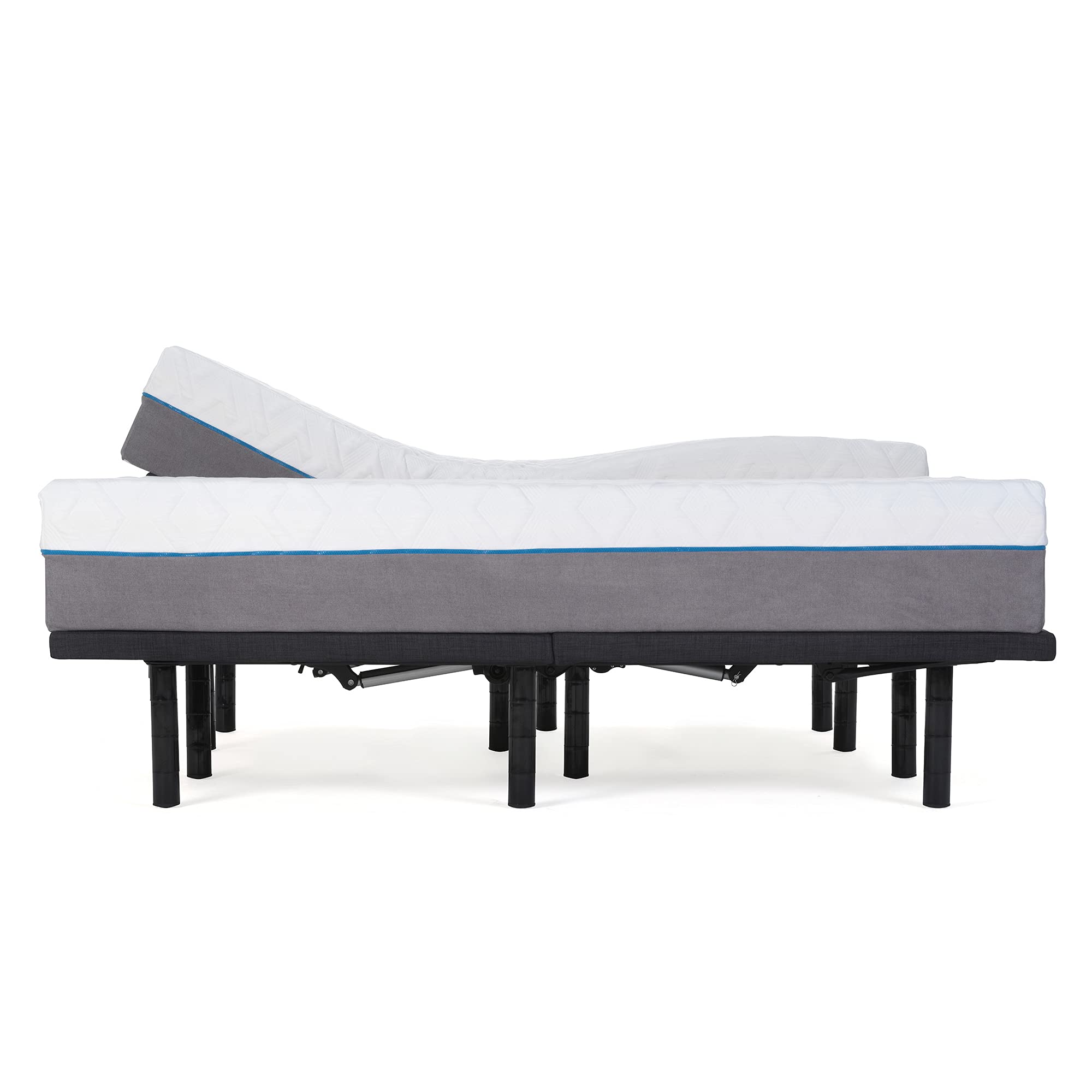 Blissful Nights e3 Split King Adjustable Bed Frame with Wireless Remotes, Head Up Foot Up and 12" Cool Gel Infused Premium Plush 6 Layer Memory Foam Mattress
