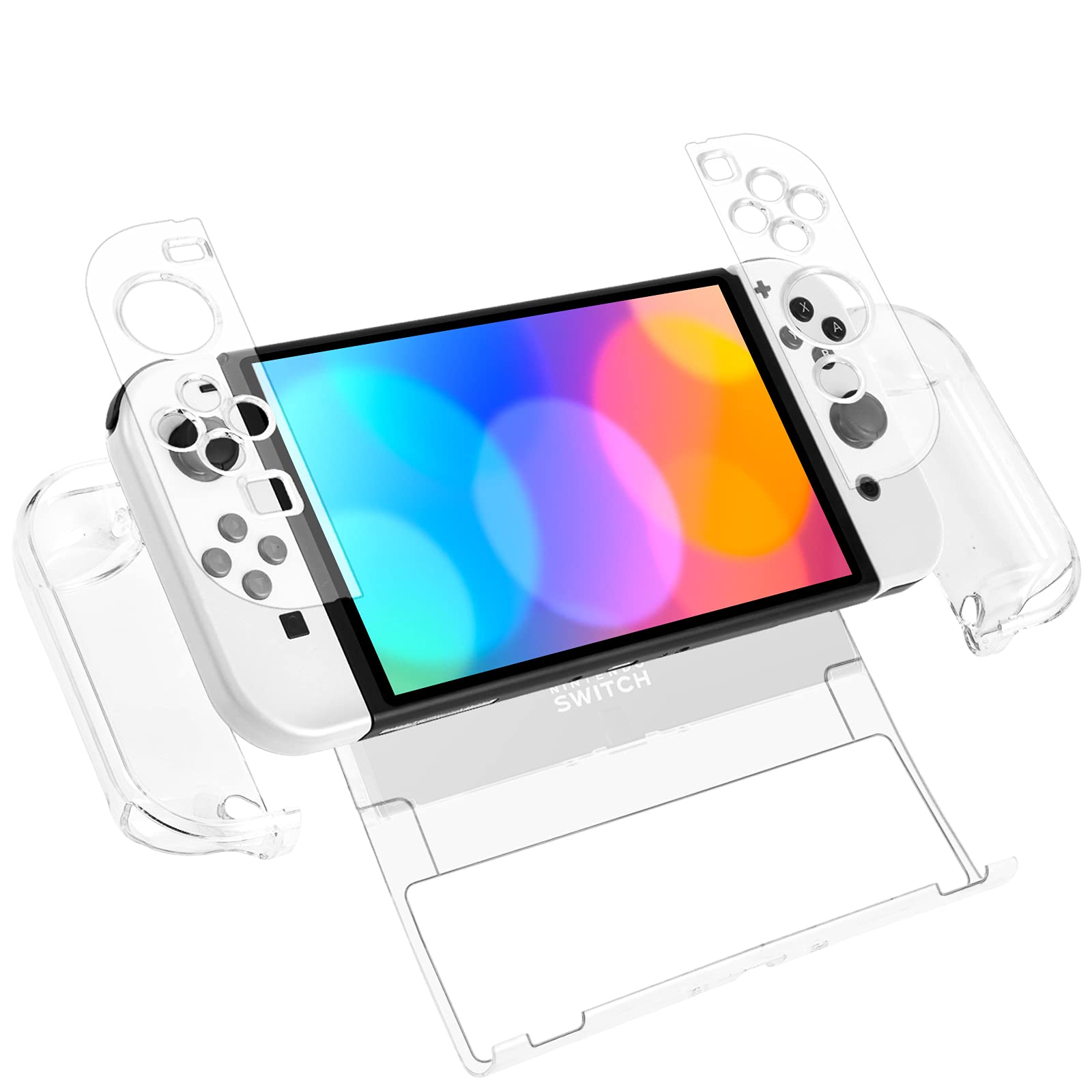 Bestico Case for Nintendo Switch OLED Model Dockable Clear Protective Case Cover for Switch OLED Model Console and Joy Con, PC Hard Shell Accessories Protector Anti-Shock & Anti-Fall