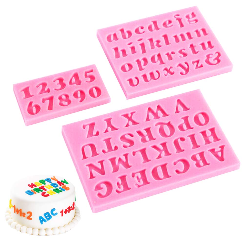 BoomYou 3PCS Silicone Letters +Numbers Mold Uppercase Letters Cake Decorating Mold Pan Muffin Cups Handmade Soap Moulds Chocolate Biscuit Ice Cube Tray DIY Fondant Decorating Tools Set -S Size