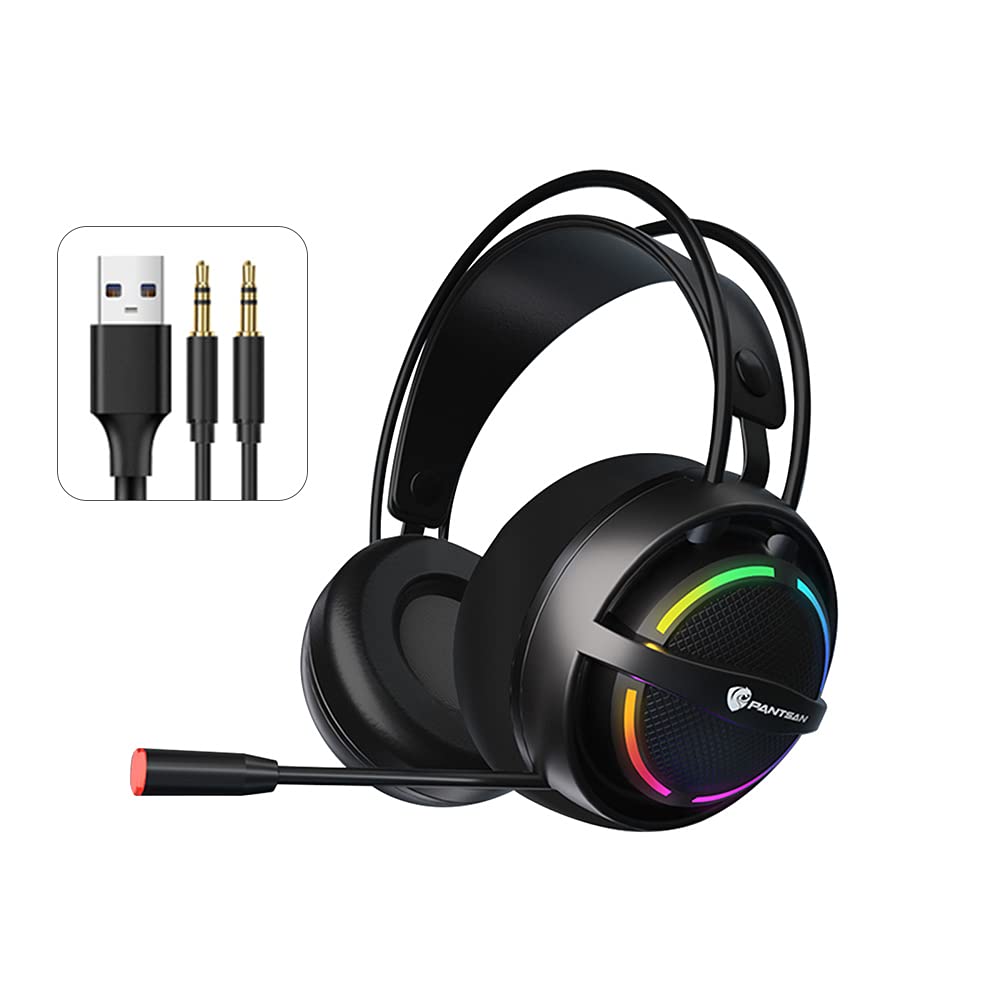 CALIDAKA Gaming Headset Music for PC 50mm Driver with Noise Canceling Mic Wired RGB LED(Black)