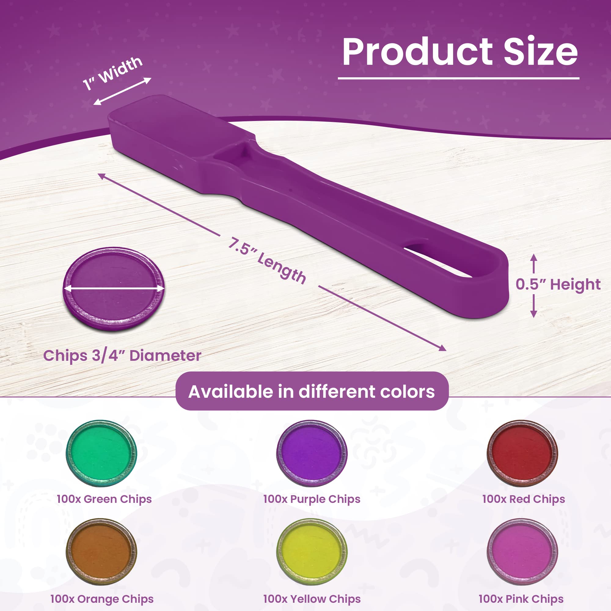 MR CHIPS Made in USA Bingo Magnetic Wand & ¾ Inch Purple Plastic Chips with Metal Rings - 100 Upgraded Pieces Bingo Chips Magnetic, Support American Jobs
