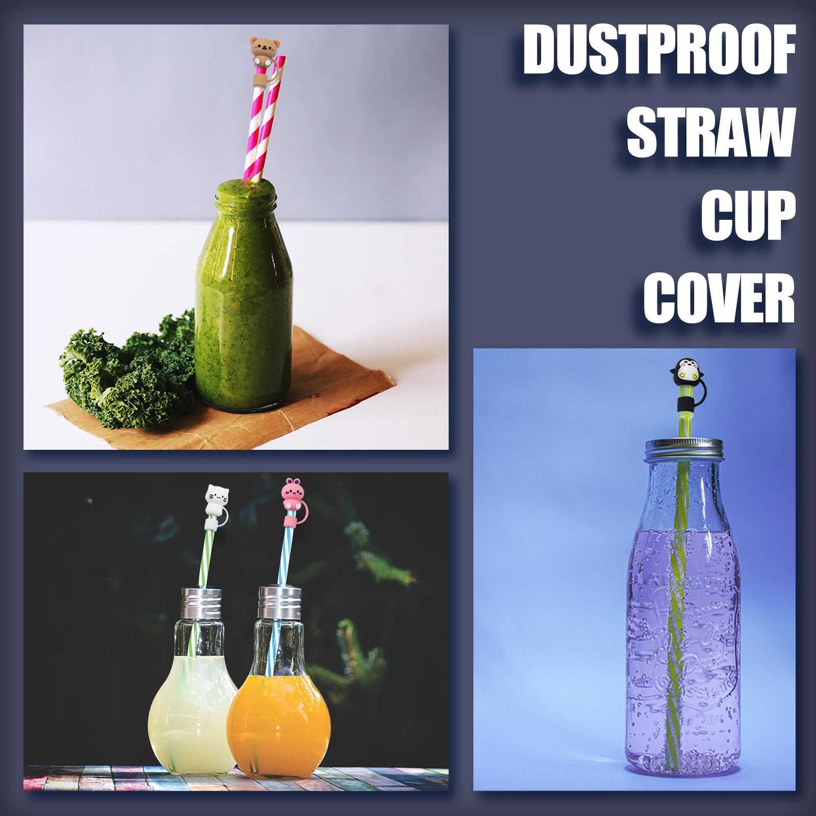 Cocurb Straw Cover Cap for Stanley Cup 12 PCS,Silicone Straw Topper Compatible with Stanley 30 to 40 Oz Tumbler,Soft Silicone Animal Shape Straw Lid for 10 mm Straws - Mother's Day Present
