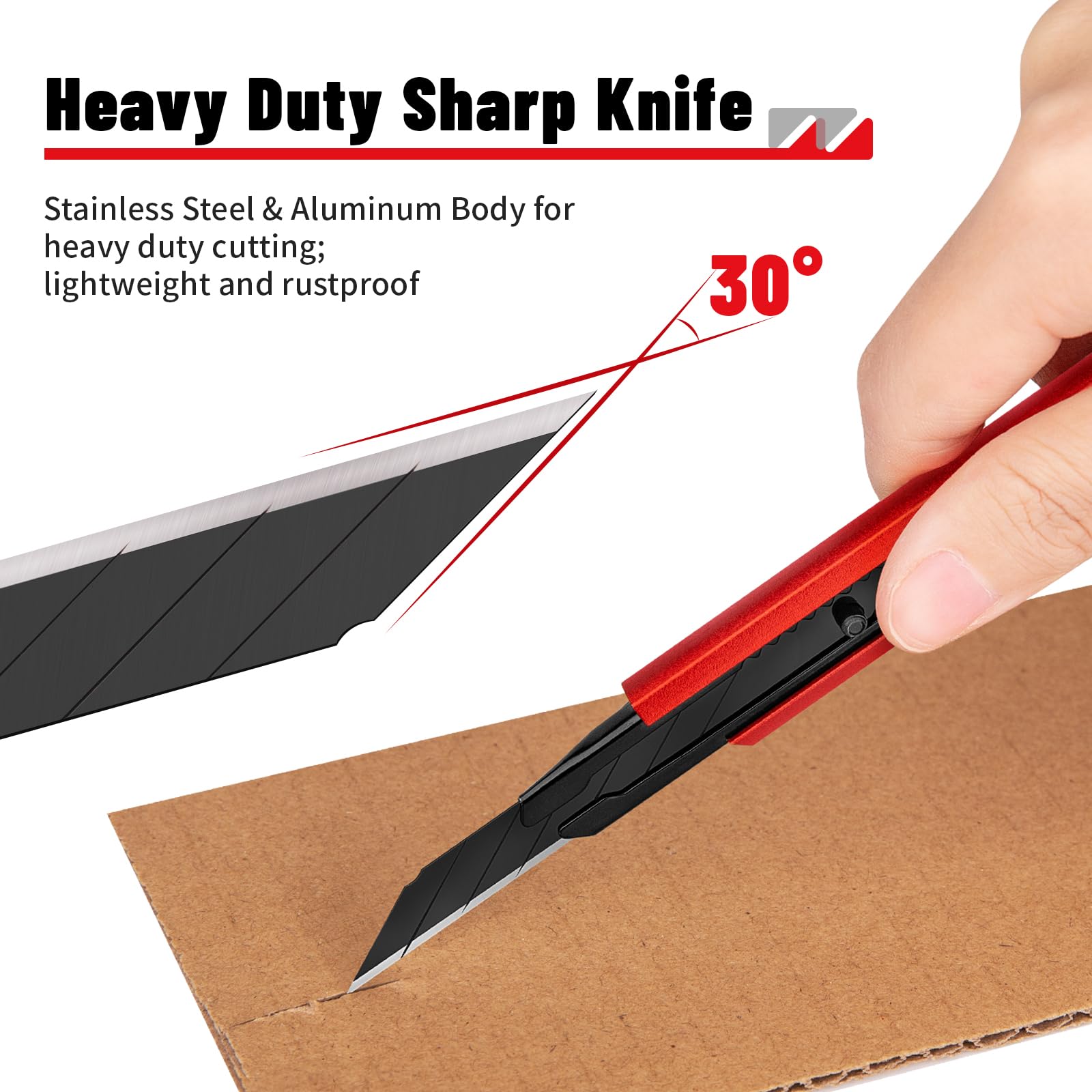 WRAPXPERT Utility Knife Retractable 30 Degree 9MM Snap Off Blade,3 Pack Sharp Box Cutter Knife for Office Vinyl,Paper,Red