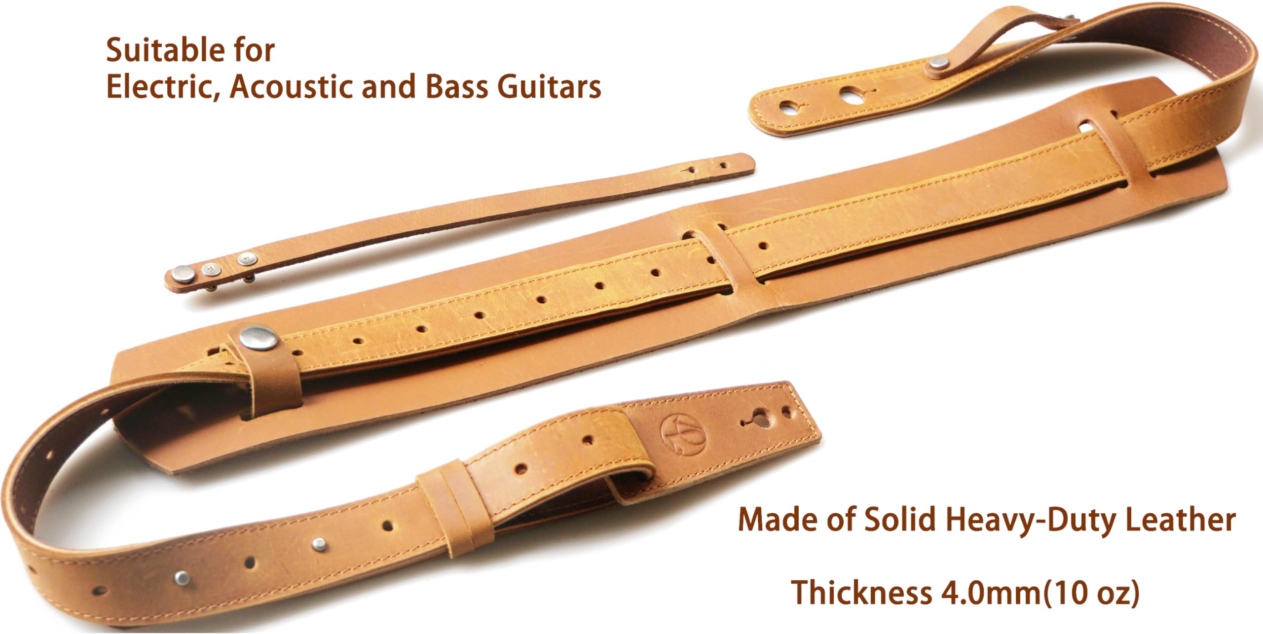 Jeereal Full Grain Genuine Leather Classic Retro Guitar Strap for Electric, Acoustic, and Bass Guitars (Dark Brown)