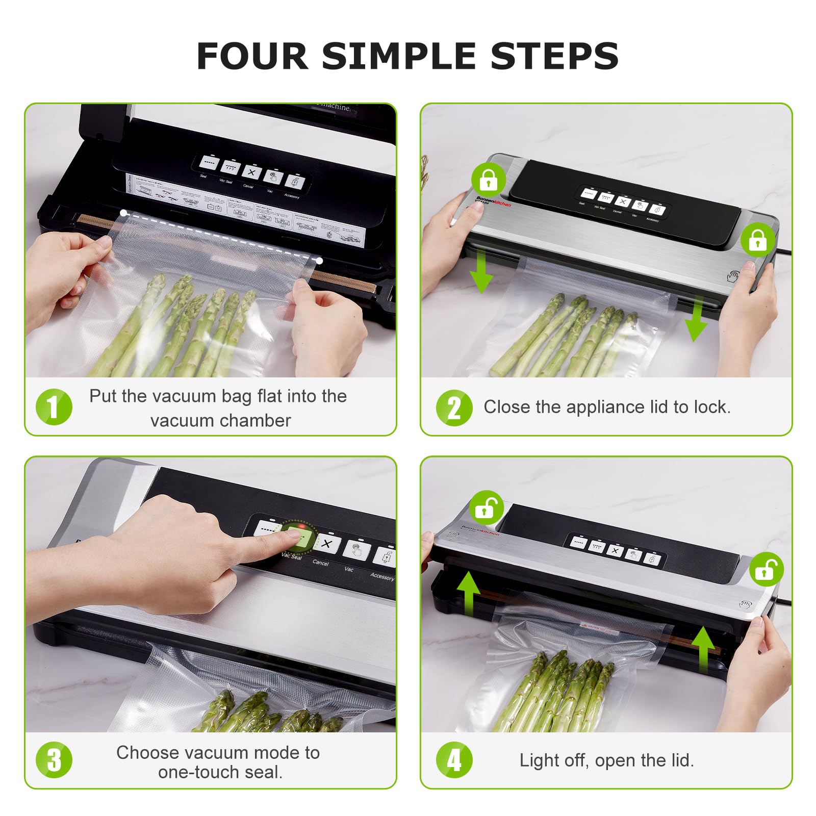 Bonsenkitchen Vacuum Sealer Machine with 6 Pack 11" x 20' 3 Rolls +8" x 20' 3 Rolls Bags