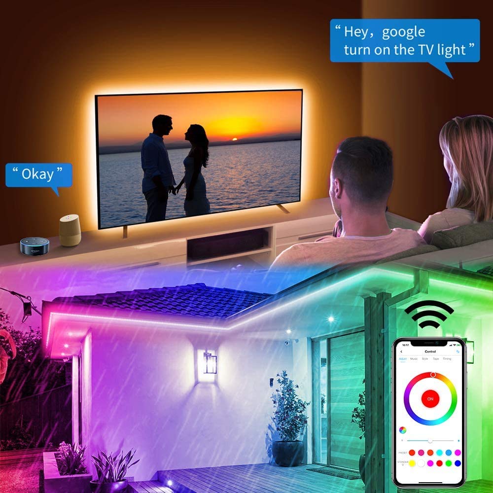 Beloksny LED Strip 32.8ft Work with Alexa Google Home, RGB LED Lights WiFi Wireless Smartphone to Control Room, Kitchen, Home Party Music Sync…