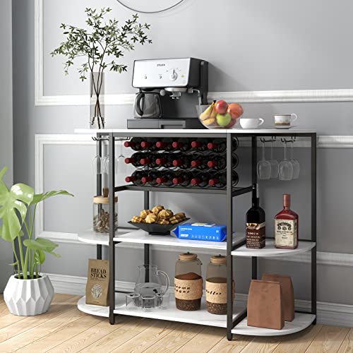 Giantex Wine Bar Cabinet, Wine Racks for 18 Bottles, Glass Holder, 47β Floor Stationary Island, Baker Rack, Storage Shelf for Kitchen, Dining Room, Living Room (White)