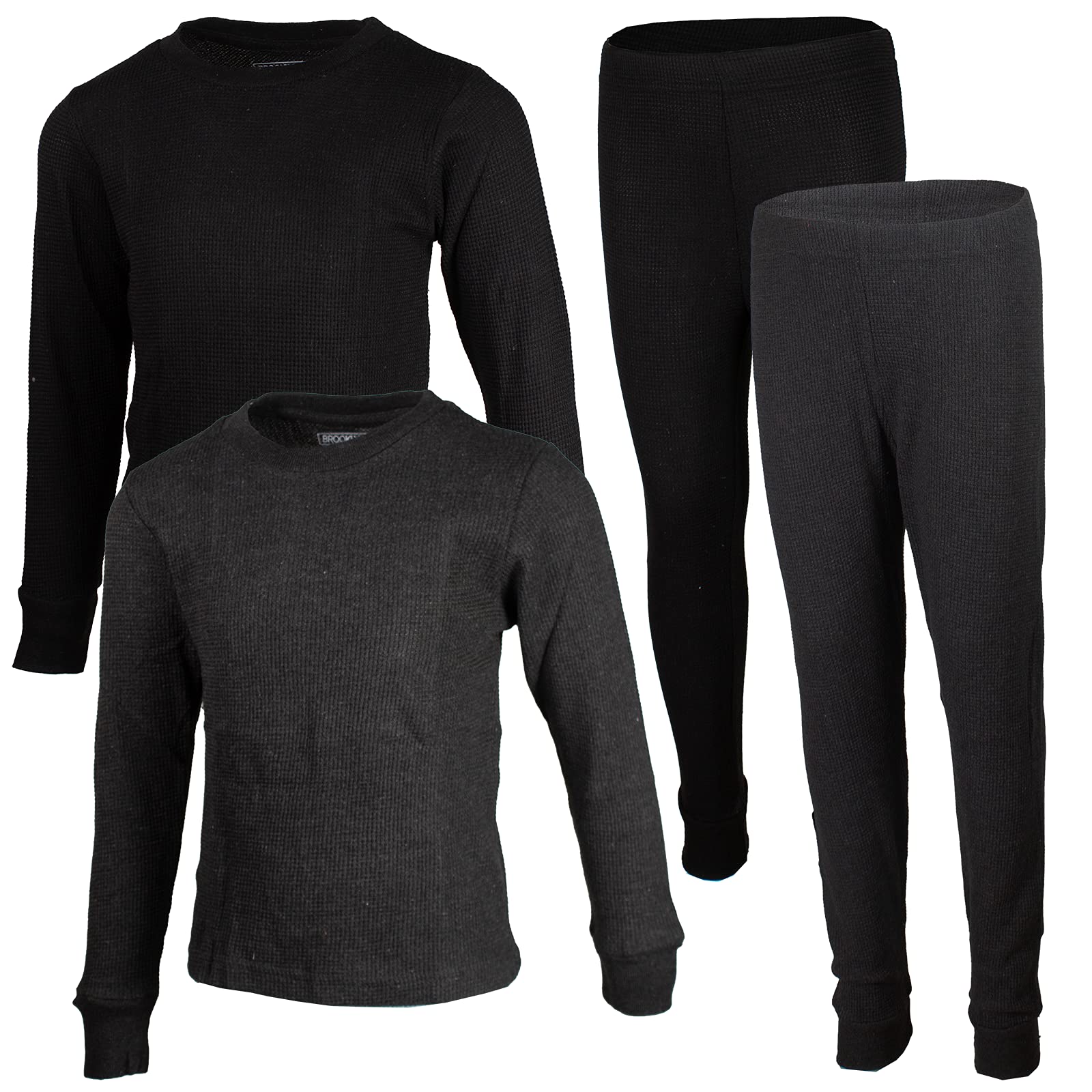 BROOKLYN VERTICAL Boys 2-Pack Thermal Waffle Active Base Layer Sets| Long Sleeve Shirt and Pants (Combo A, 12/14)
