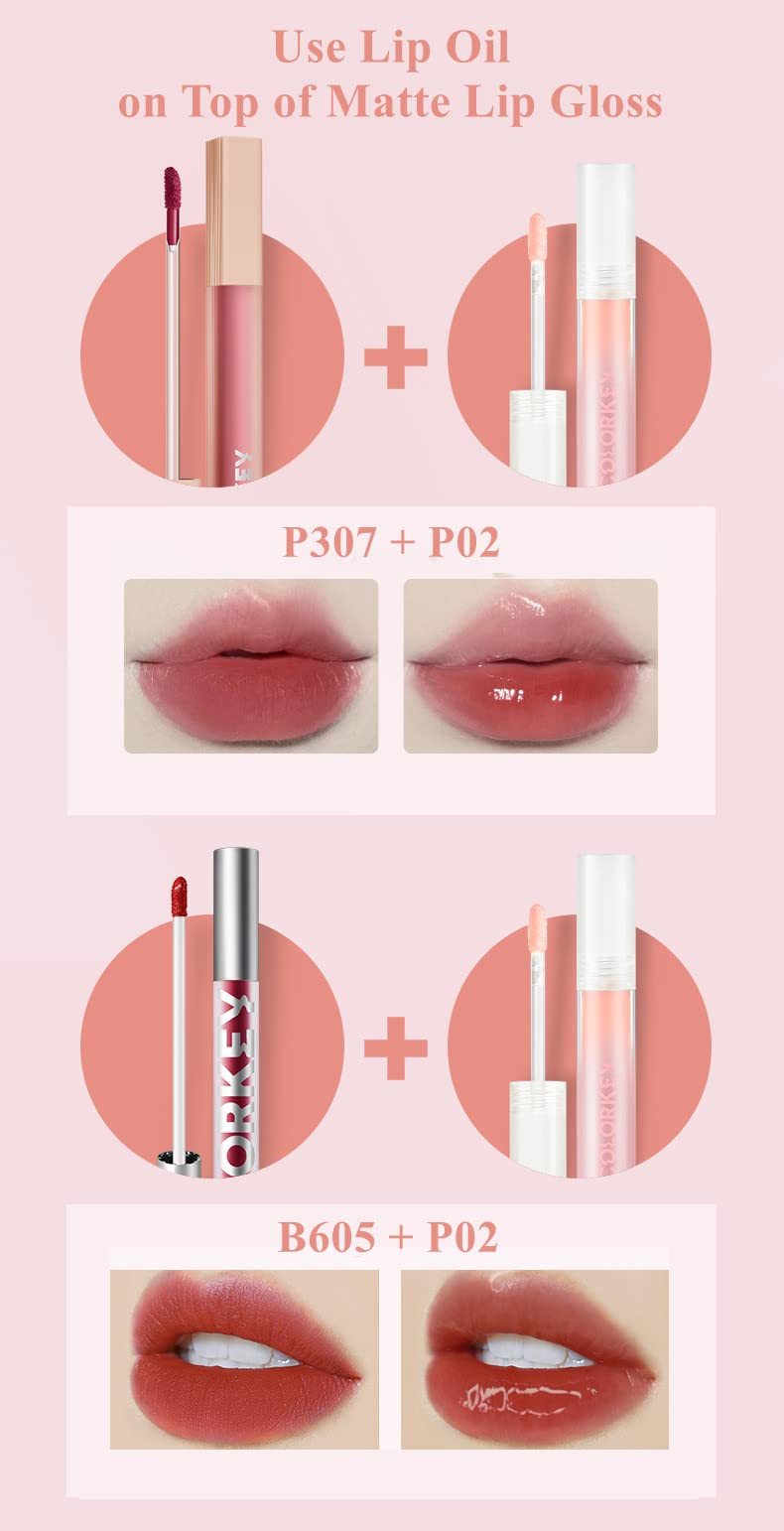 COLORKEY Crystalline Aqua Lip Oil (P02 Mildly Moisturizing) | Lip Care, Clear Gloss, Sheer Glossy Tint Moisturizing, Revitalizing, and Tinting for Dry Lips with Multiple Plant Extracts