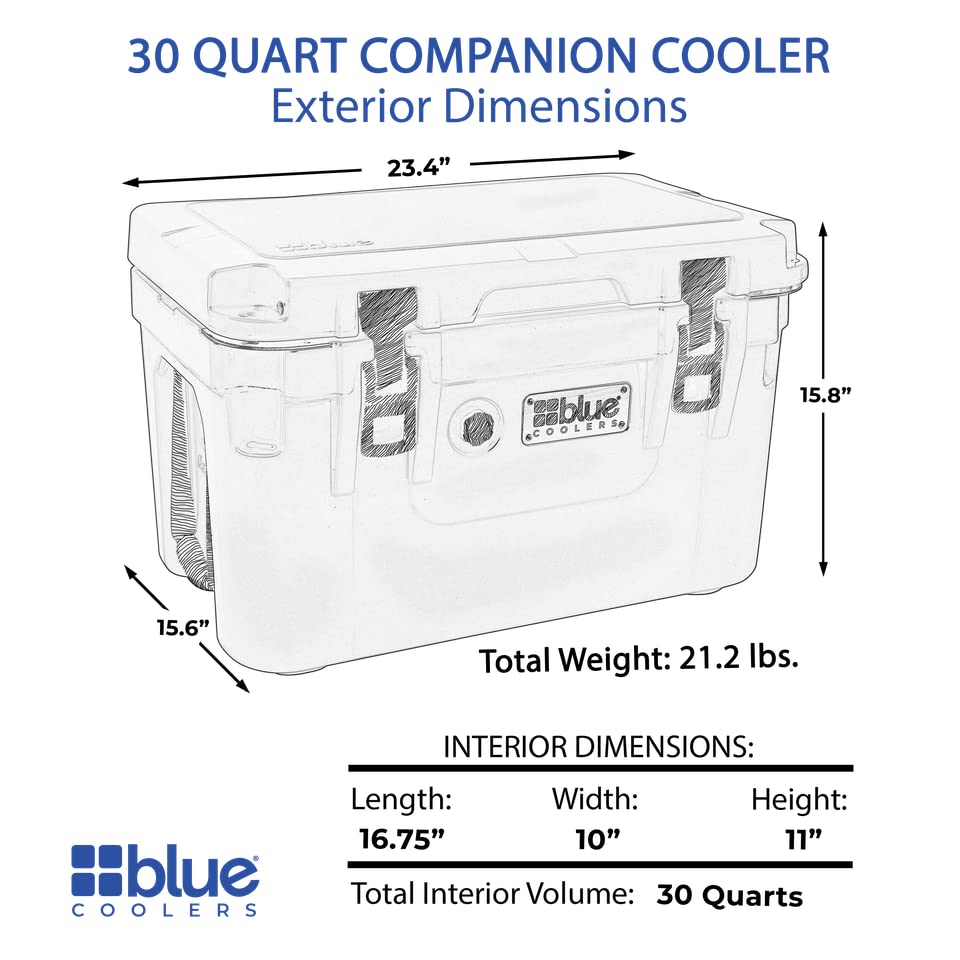 Blue Coolers Companion Cooler – 30 Quart, Roto-Molded Ice Cooler | Large Ice Chest Holds Ice up to 10 Days | (30 Quart, Arctic White)