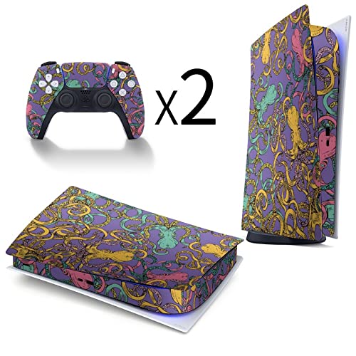 Colorful Octopus Full Protective Skin Cover Design Wrap Decal Sticker Compatible with PS5 Digital Edition Console and Controller