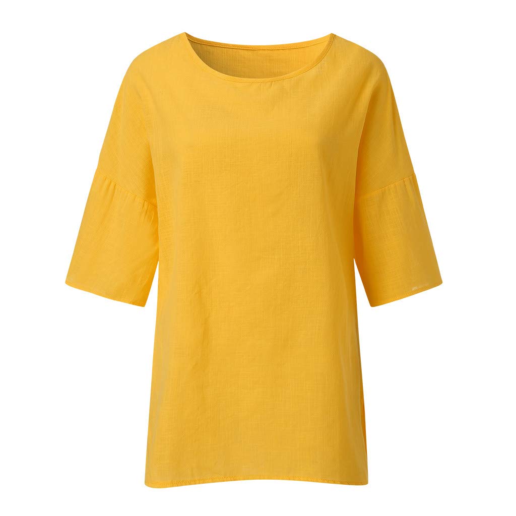 COJCOIHN Cotton Tops for Women 3/4 Sleeve Loose Fit Womens 2023 Summer Spring Shirts Soft Cmofy Crewneck Tshirts Tee Yellow