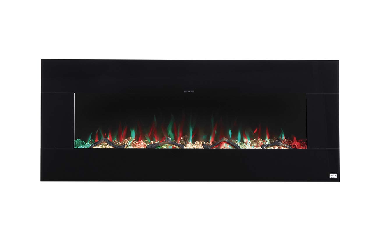BurnBrite 88001 50-Inch Dual-use Wall Mount & Recessed Electric Fireplace with Crystals and Driftwood, Black