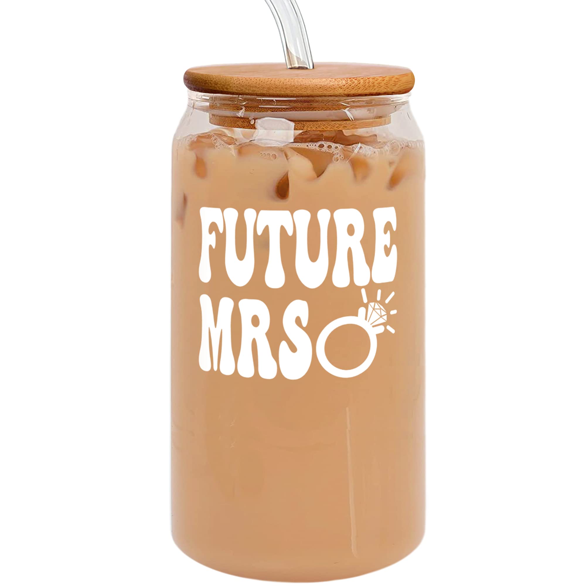 Bride To Be Gifts - Bridal Shower Gift - Engagement Gifts for Women, Bachelorette Gifts for Bride Gifts for Her - Bachelorette Party Favors, Bridal Shower Decorations - 16 Oz Future Mrs Can Glass