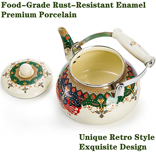 DEAYOU 2.6 Quart Enamel Tea Kettle, 2.5L Porcelain Tea Pot with Handle for Hot Water, No Whistling