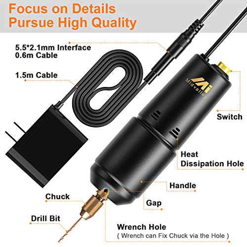 Electric Resin Drill Set, Midvalley Pin Vise Electrical Mini Hand Drill Kit with 10Pcs Twist Drill Bits (0.8-1.2 mm) Tool, for Resin Craft, DIY Jewelry Making Keychains, Pendant, Plastic Wood.