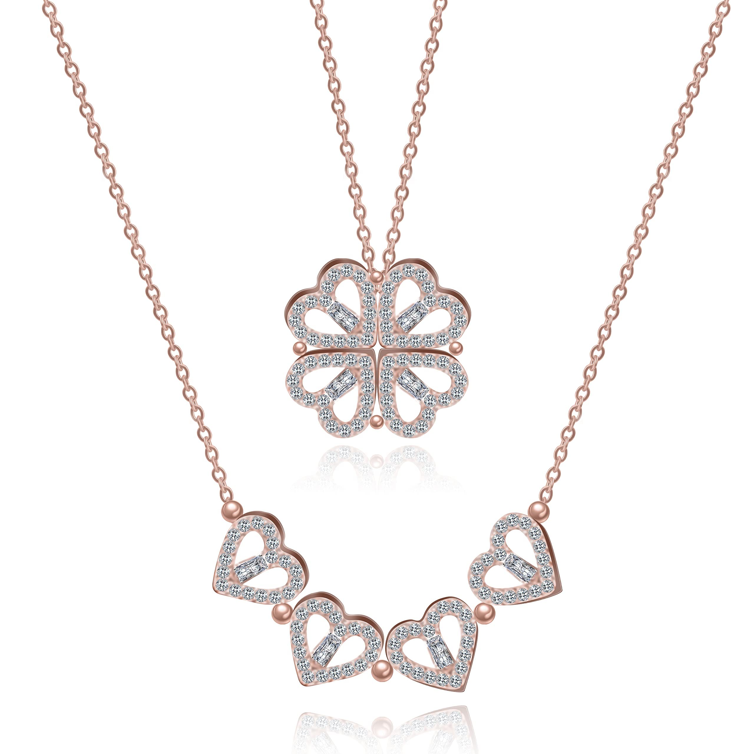BEIKAILESI folding heart necklace Clover Pendant Necklace For women