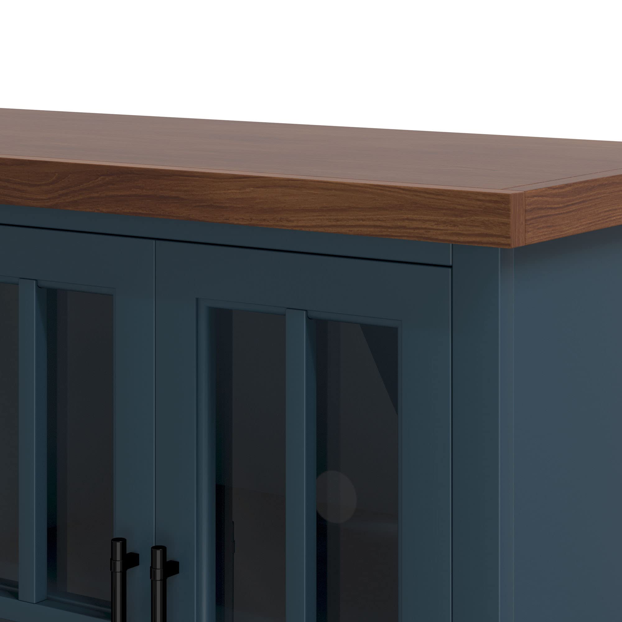 Bridgevine Home Nantucket Modern Farmhouse Fireplace TV Console, 97 Inches, Accommodates TVs up to 100 inches, Fully Assembled, Poplar Solid Wood, Blue Denim and Whiskey Finish