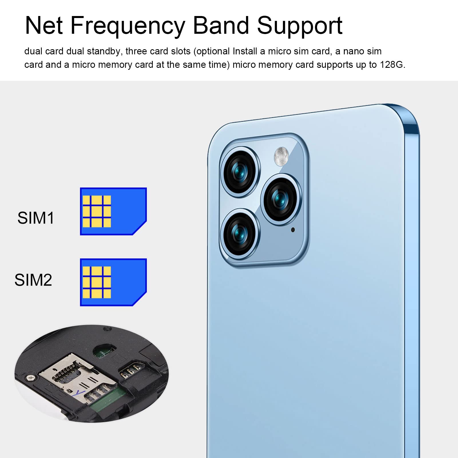 Bewinner I14pro Unlocked Smartphone, 6.1in 4GB 64GB ROM Dual SIM 4G Network Mobile Phone, Face ID Unlocked Cellphone for Android 11 4000mah Battery (Blue)