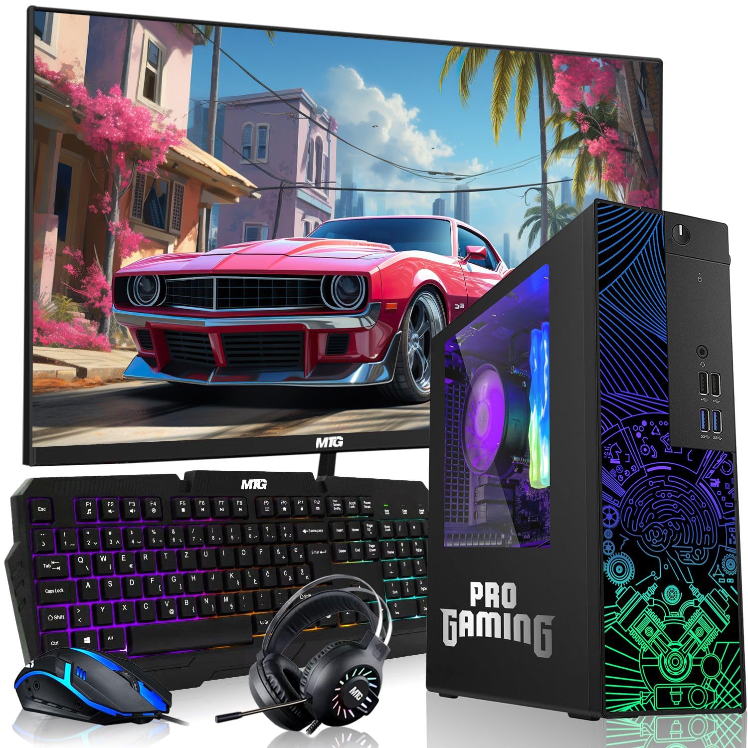 Computer Desktop PC, Intel Core i5, Siwa 8, 16GB RAM, 128GB SSD Boot + 2TB HDD, Dual 27 Inch Monitor, MTG Wireless Ergonomic Keyboard Mouse, Speaker, Webcam, WiFi, Win 11 Home (Renewed)