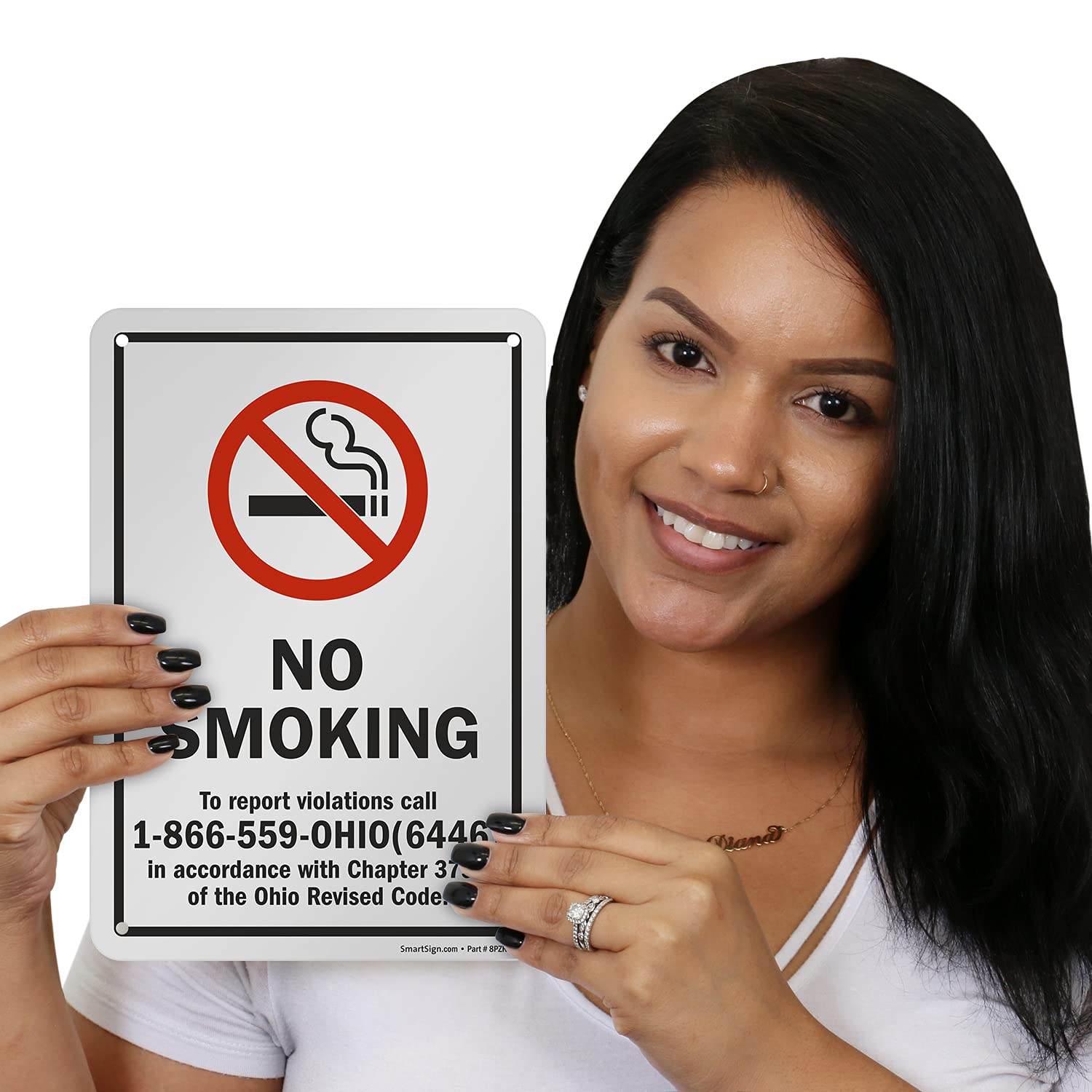 SmartSign 10 x 7 inch “No Smoking - to Report Violations Call 1-866-559-Ohio(6446) in Accordance with Chapter 3794” Ohio State Sign, Digital Printing, 55 mil HDPE Plastic, Red, Black and White