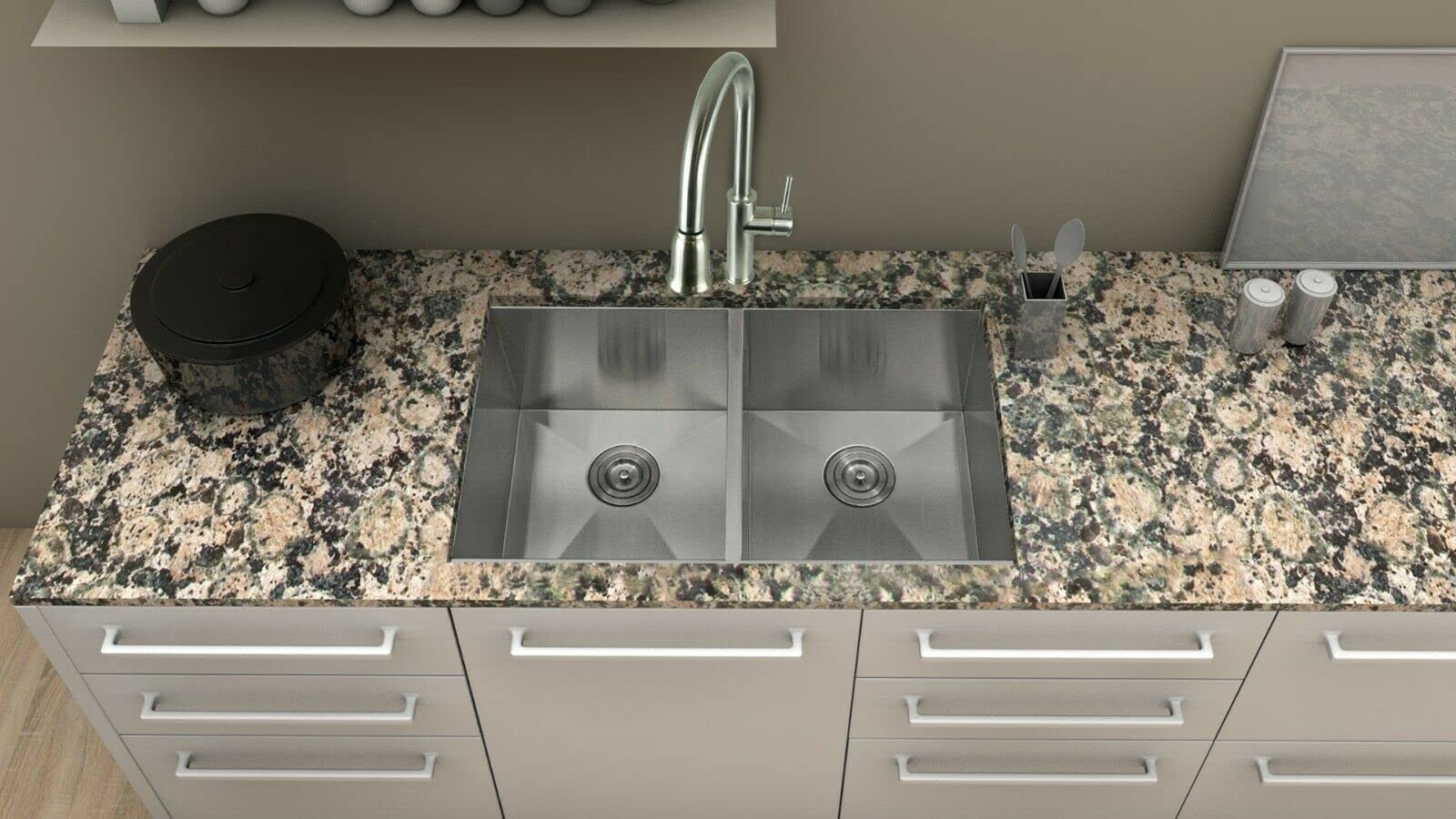 KABCO K-SSZRID3 32 Inch stainless steel Undermount kitchen sink 16 Guage 50/50 Zero Radius Double Bowl kitchen sink 32"L X 19"W X 10"D Inch