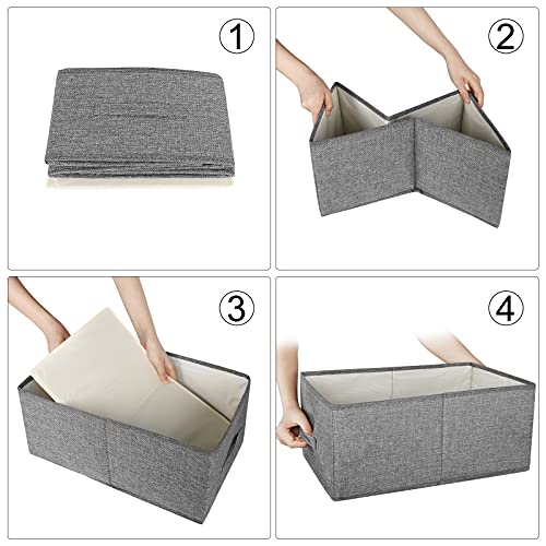 Valease 2-Pack Linen Fabric Storage Bin for Shelves(No Lid),Washable Storage Box Containers Baskets Cube with Handles for Bedroom,Closet Organizer,Office,Living Room,Nursery (Grey, Small)