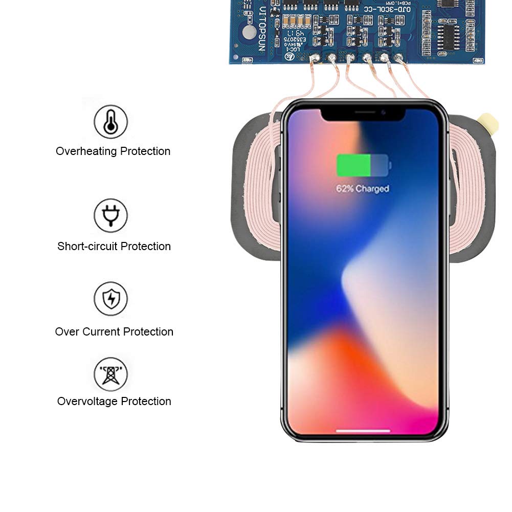 Bewinner Qi Standard Wireless Charger Transmitter Module - 3 Coils - Multi-Level - Wide Compatibility - Universal Micro Interface - DIY Wireless Charger Parts
