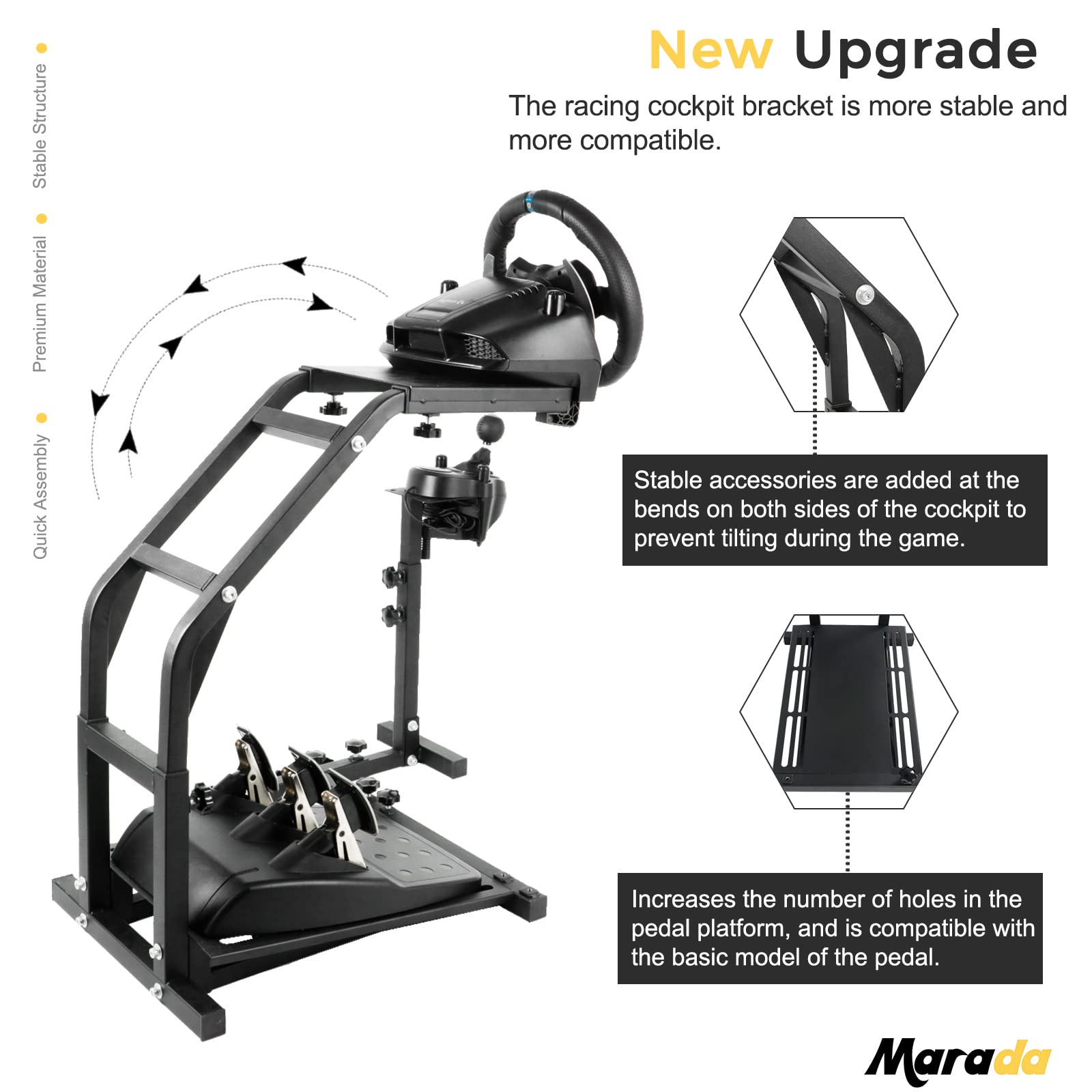 Marada Pro Racing Wheel Simulator Stand Support with V2 Stand Up Support for G29, G27 and G25 Racing Wheel Stand without Wheel, Shifter and Pedals