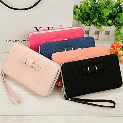Huitao Women Bowknot Wallet Long Purse Phone Card Holder Clutch Large Capacity Pocket Coffee one Size