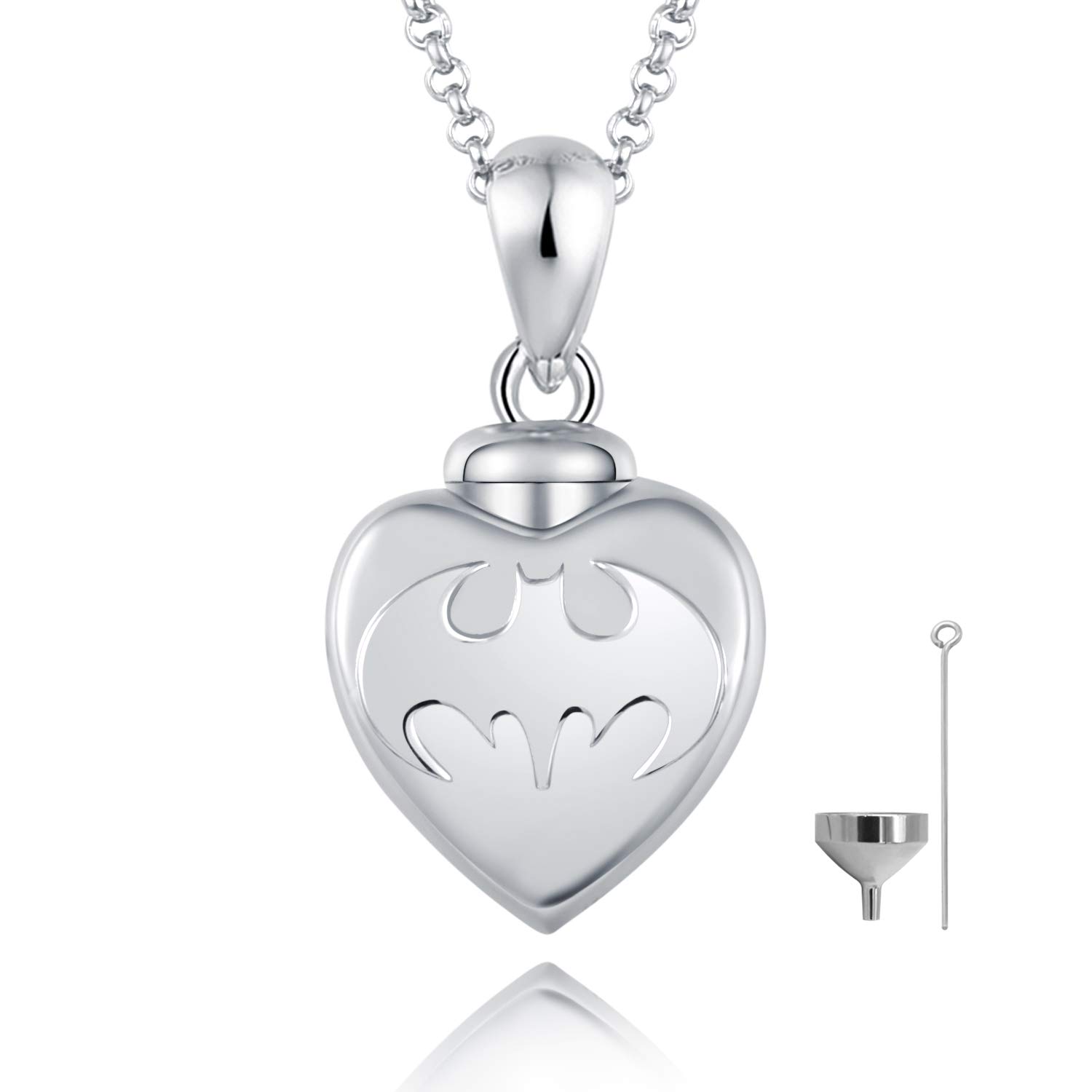 BEILIN 925 Sterling Silver Heart Cremation Jewelry Keepsake Urn Necklace for ashes : Forever in My Heart (bat)