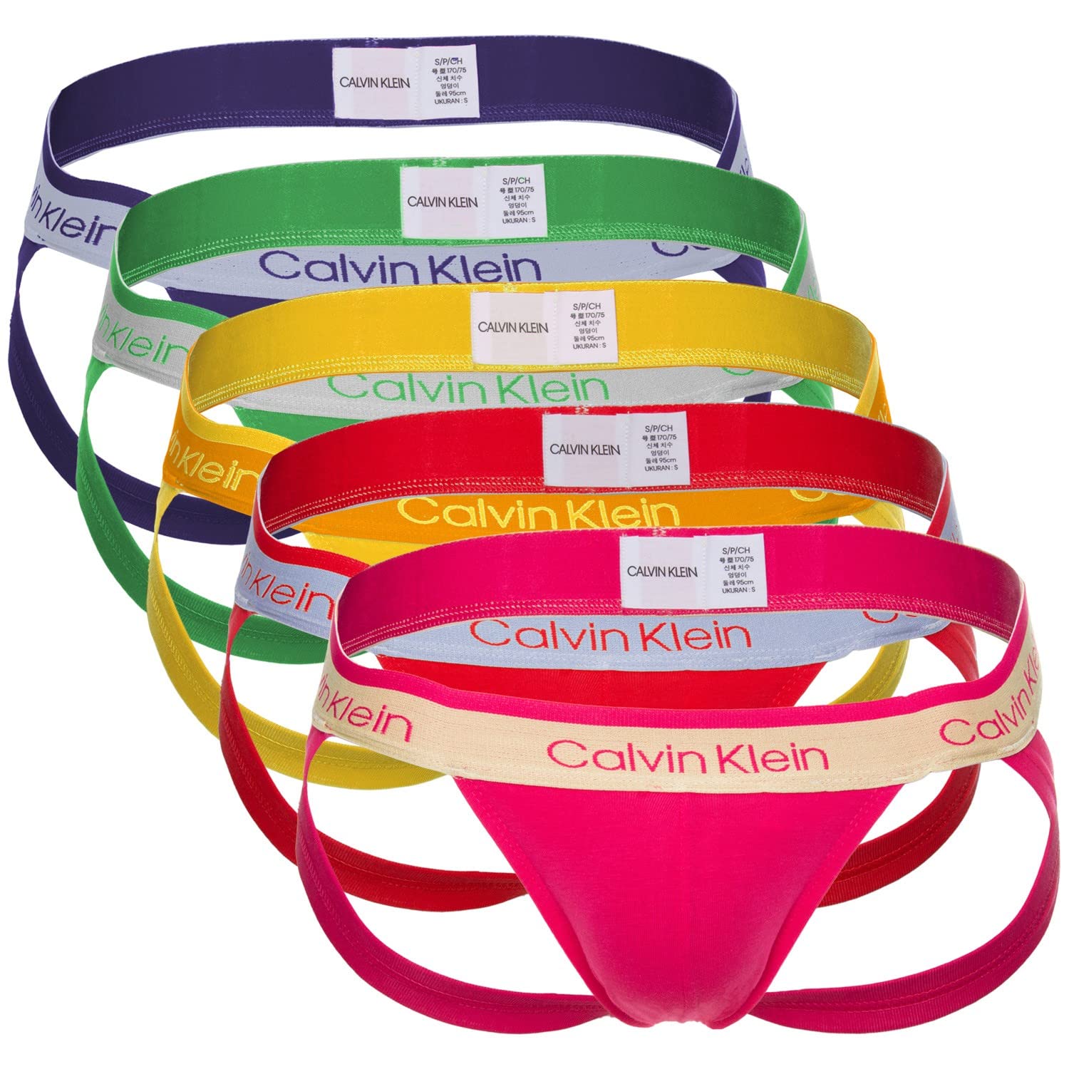 Calvin Klein Men's The Pride Edit 5-Pack Jock Strap, Fury/Crissie Pink/Summer Shine/Envy/Powerful, L